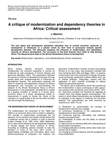 A Critique Of Modernization And Dependency Theories In Academic