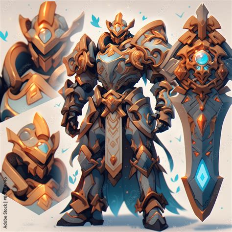 Game Sheet Of Paladin Armor Light Background Clay Render Oily Shiny