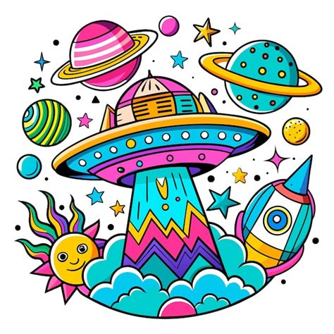 Premium Vector A Colorful Space Planets Doodle Cliparts