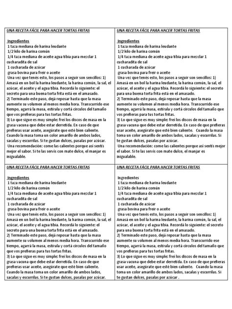 Una Receta Fácil Para Hacer Tortas Fritas Pdf Fritura Té
