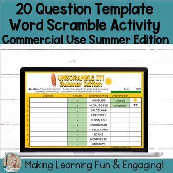 Editable Self Checking Template Digital Resource Summer 20 Commercial Use