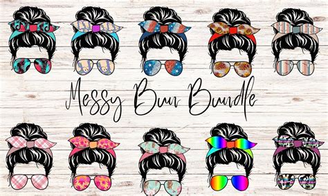 Messy Bun Glasses Png Messy Bun Bundle 100 Designs Instant Download Etsy