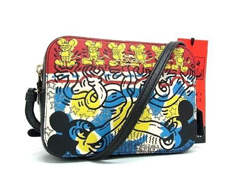 【未使用】1円 新品 未使用 Coach コーチ ディズニー×キースヘリング レザー ミッキーマウス クロスボディ ショルダーバッグ ブラック
