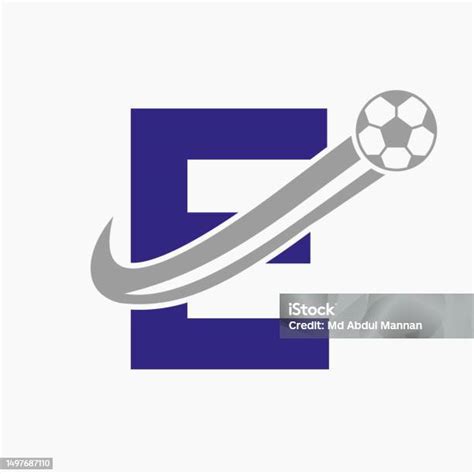 이니셜 레터 E 축구 움직이는 축구 아이콘이 있는 축구 개념 Championship에 대한 스톡 벡터 아트 및 기타 이미지