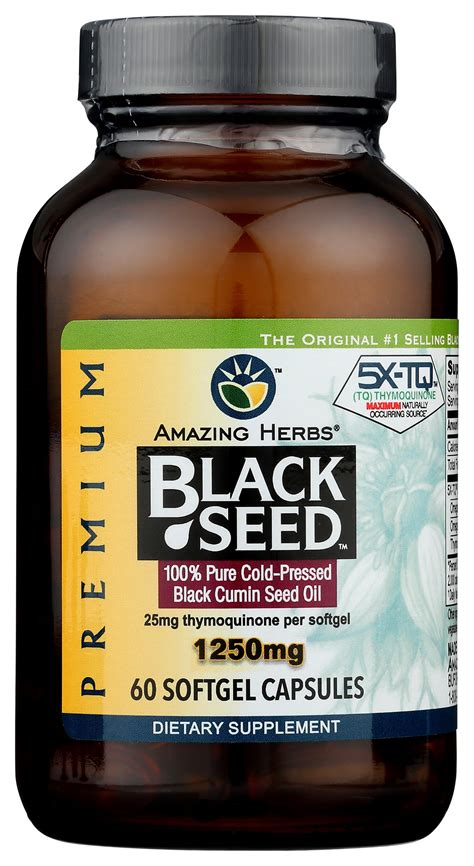Amazing Herbs Black Seed Oil 1250mg 60 Softgel Capsules Nutrition Stop