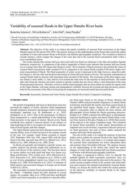 Pdf Variability Of Seasonal Floods In The Upper Danube River Basin