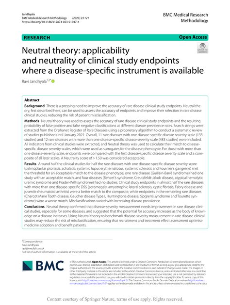 Pdf Neutral Theory Applicability And Neutrality Of Clinical Study