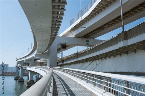 Rainbow Bridge Promenade In Tokyo Japan レインボーブリッジプロムナード（遊歩道） 東京 Stock