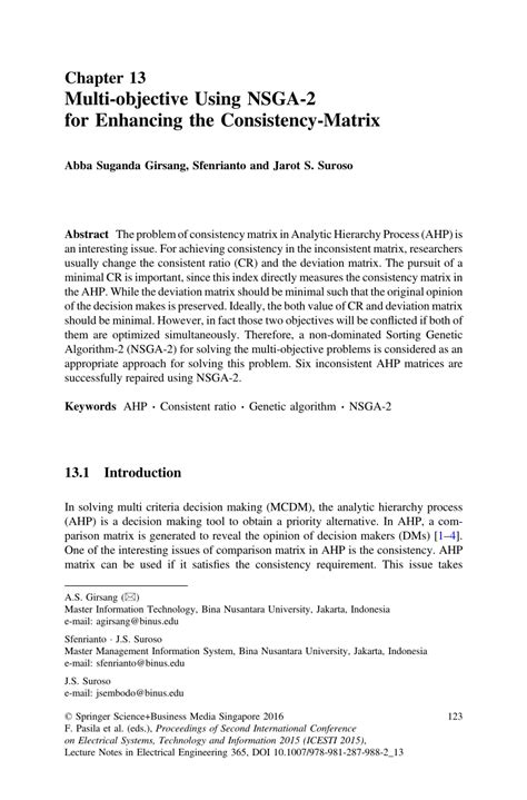Pdf Multi Objective Using Nsga 2 For Enhancing The Consistency Matrix