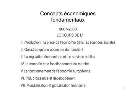 Notes Sur Les Concepts économiques Fondamentaux 1° Partie Notes