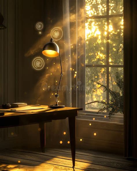 Innovative Iot Workspace A Stylish Desk Featuring A Lamp And Laptop
