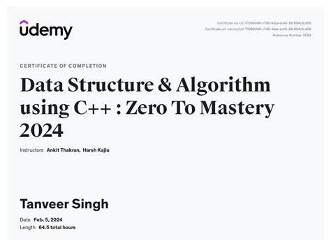 Tanveer Singh On Linkedin Checkout My New Certificate Of Dsa In C