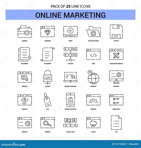 Online Marketing Line Icon Set 25 Dashed Outline Style Stock Vector Illustration Of Folder