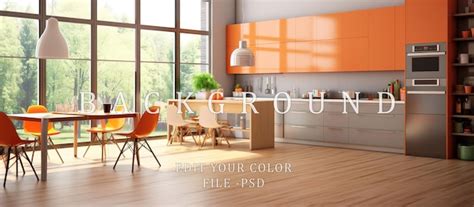 Premium Psd Classroom Home Interior Kitchen Room With Wooden Floor