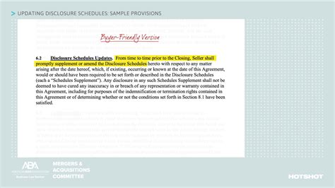 Updating Disclosure Schedules Sample Provisions Manda Provisions