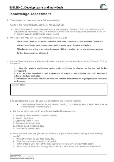 Bsbled401 Develop Teams And Individuals Knowledge Assessment Desklib Bsbled401 Develop Teams And Individuals Knowledge Assessment Desklib