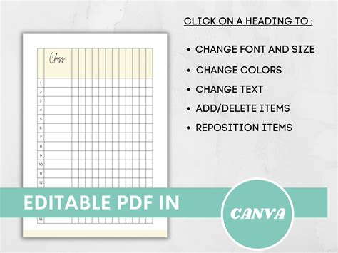 Printable Class Record Template Gradebook Sheet Teacher Gradebook Log
