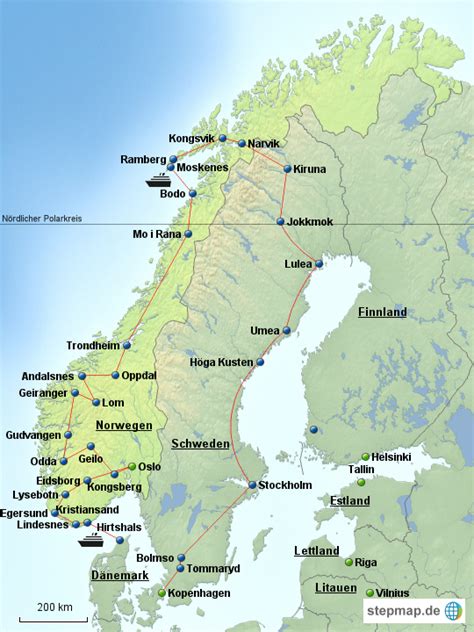StepMap Norwegen Route Landkarte für Norwegen