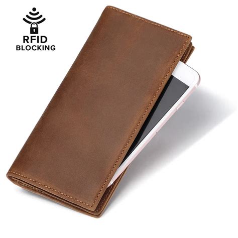Jeeburyee Vintage Genuine Leather Rfid Wallet Men Long Bifold Wallets