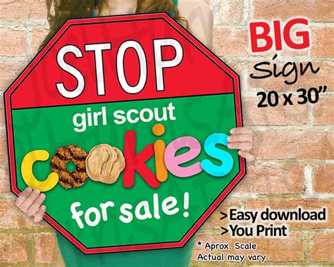 Girl Scout Cookies Stop Sign Cookie Booth Printable Jumbo Red 20x30 And