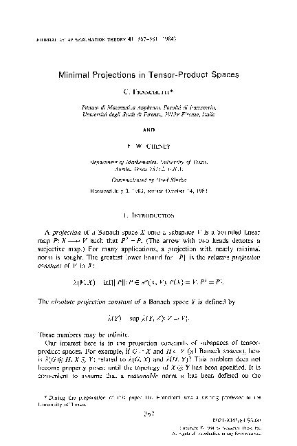 Pdf Minimal Projections In Tensor Product Spaces
