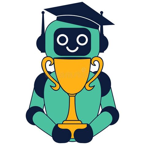 Cute Robot In Graduation Cap Presents Cup Stock Vector Illustration Of Hand Artificial 362562978