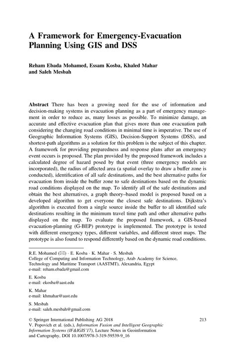 Pdf A Framework For Emergency Evacuation Planning Using Gis And Dss