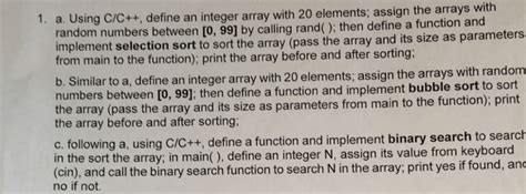 Solved Using Cc Define An Integer Array With 20