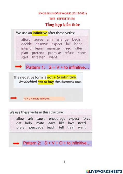 Infinitive Exercises Elementary Infinitive Interactive Works