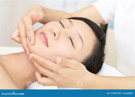 Beautiful Young Woman Receiving Facial Massage Stock Image Image Of
