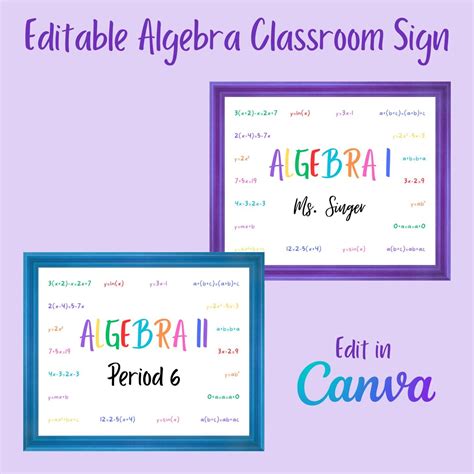 Algebra Classroom Sign Math Classroom Door Sign Class Labels