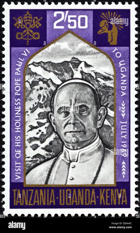 Postage Stamp Uganda 250 Featuring Visit Of His Holiness Pope Paul Vi