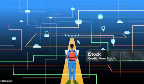 Young Man Researching Internet Illustration Stock Illustration Download Image Now Adult