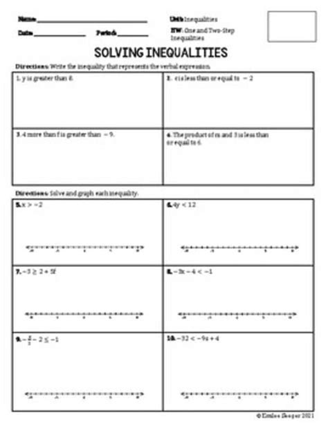 Basic Inequalities Guided Notes Practice Worksheet Homework
