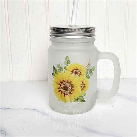 Sunflower Bouquet Mason Jar Sunflower Frosted Glass Mason Etsy