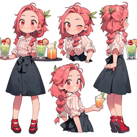 Premium Photo Character Of Female Chibi Kawaii Bartender Cocktail Dress Bold Colors Mar