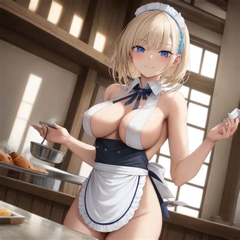 Holara 中長發 捲髮 室內的 乳頭 R18 側胸 傑作 乳頭可見 裸體圍裙 插畫 免費AI色情圖片 視頻提示生成器
