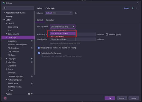 Webstorm 줄바꿈 Unix And Macos로 설정lf