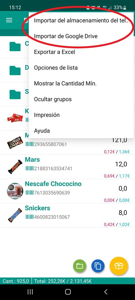 Importación de datos desde archivo Excel Stock e Inventario