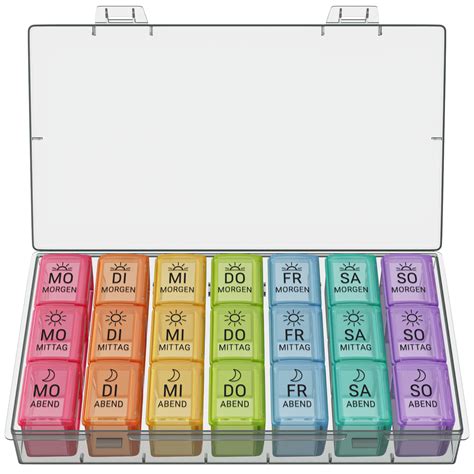 WELLGRO Tablettenbox für Tage je Fächer pro Tag separate Wochentagsentnahme