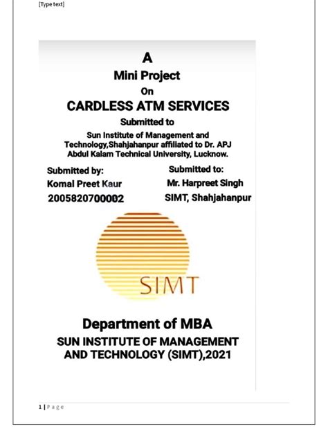 mini project on cardless atm services by komal preet kaur pdf