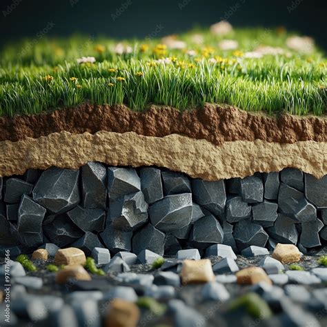 voxel 3d voxel terrain with layers of grass earth and rocks exposed