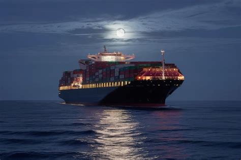Premium Vector A Large Container Ship Is Floating In The Ocean With A