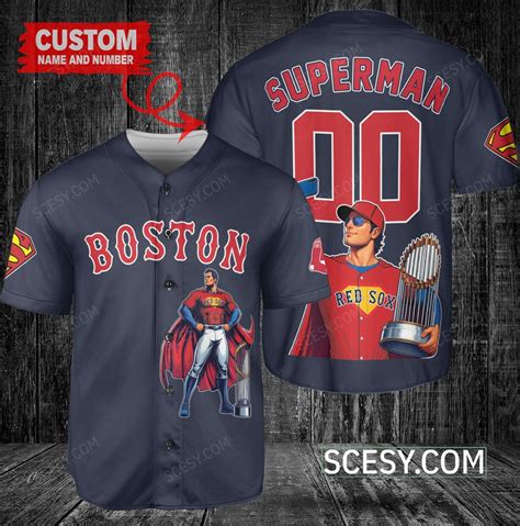 Boston Red Sox X Superman Dc Comics With Trophy Custom Baseball Jersey