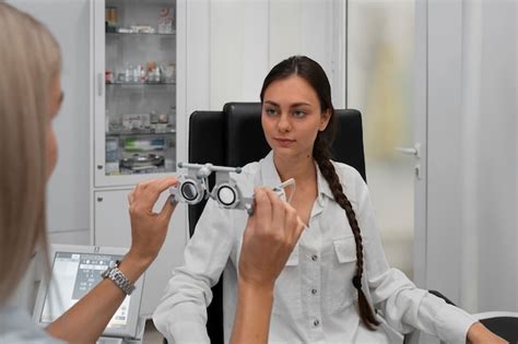 Premium Photo Front View Woman Getting Her Eyes Checked
