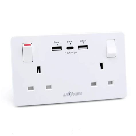 Wall Socket 2usb Type C Plug Power Outlet Charger 2 Gang Uk Electric