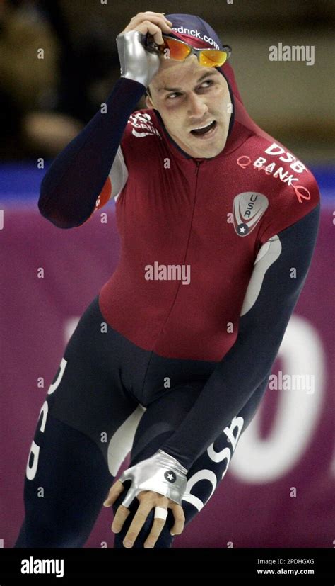 Chad Hedrick Of The Us Reacts After His Race At The 10 000 Meter Event During The Isu World Cup
