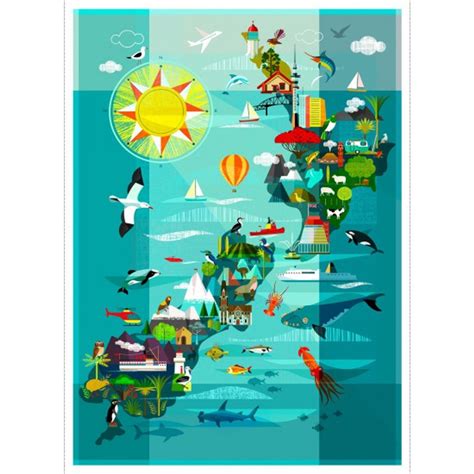 Scenic Nz Map Stylised 77cm X 106cm Panel By Ellen Giggenbach
