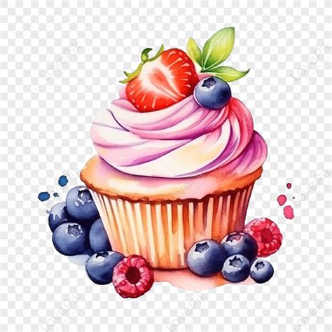 과일과 함께 수채화 달콤한 컵케이크딸기팬시한음식 Png 일러스트 무료 다운로드 Lovepik