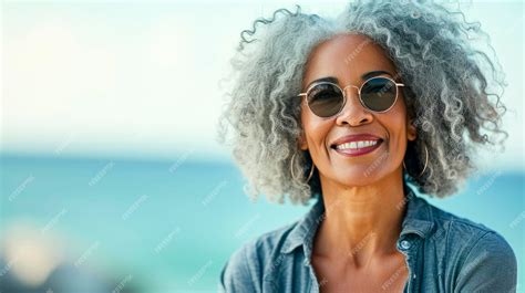 Premium Photo A Woman With Curly Hair And Glasses Is Smiling And